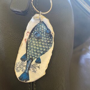 Oyster Shell Keychain With Lanyard Decoupage Fish Key Chain - Etsy