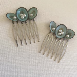 Silver Mermaid Hair Combs, Set of 2 Natural Limpet Shells, Pearls ...