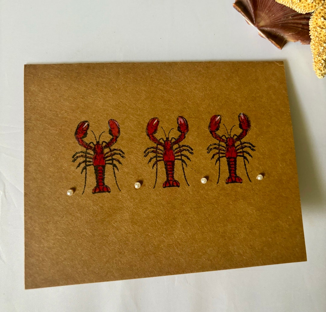 Handmade Lobster Card, Lobsters Ocean Theme Note Card, Colored Pencils ...