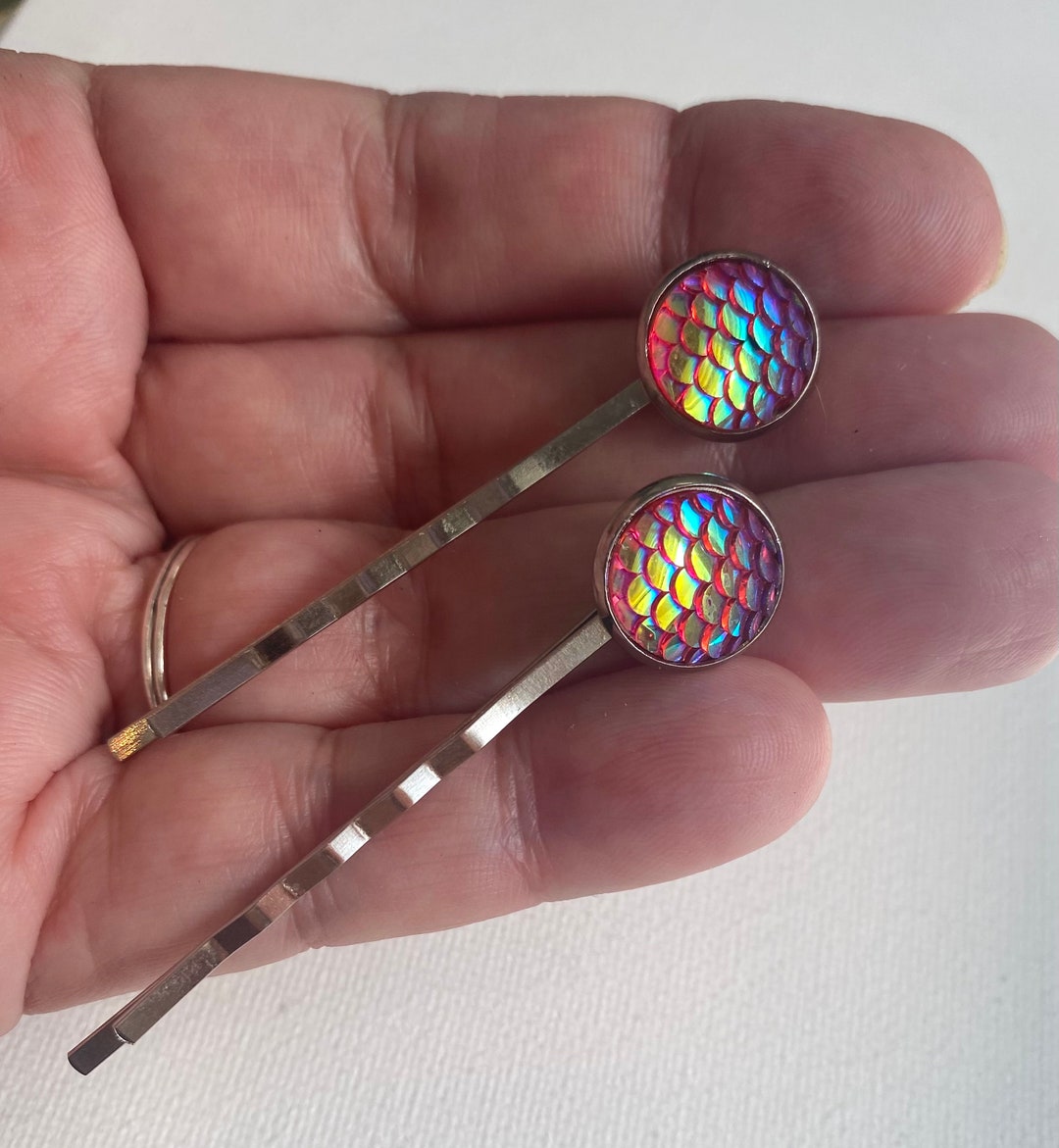 Pink Mermaid Scales Bobby Pins, Dragon Scales,mermaid Silver Tone Hair ...