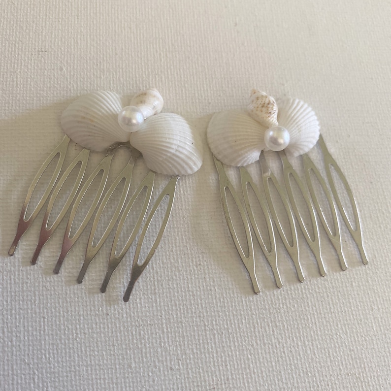 Silver Mermaid Hair Combs Set Natural Shells Pearls Handmade - Etsy