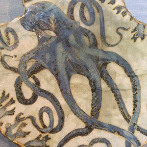 Blue Octopus Shell Decorative Jewelry Trinket Holder, Gold Tone Accents ...