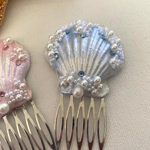 Seashell Hair Comb, Natural Shells, Painted, Pearls, Pink or Blue ...