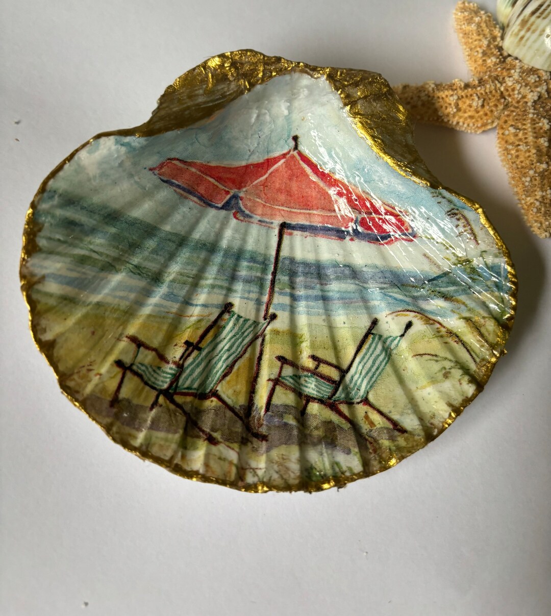 Beach Trinket Holder Summer Beach Day Chairs Umbrella Decoupage Art ...