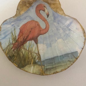 Flamingo Scallop Shell Ring Dish Jewelry/trinket Holder, Decoupaged ...