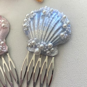 Seashell Hair Comb, Natural Shells, Painted, Pearls, Pink or Blue ...