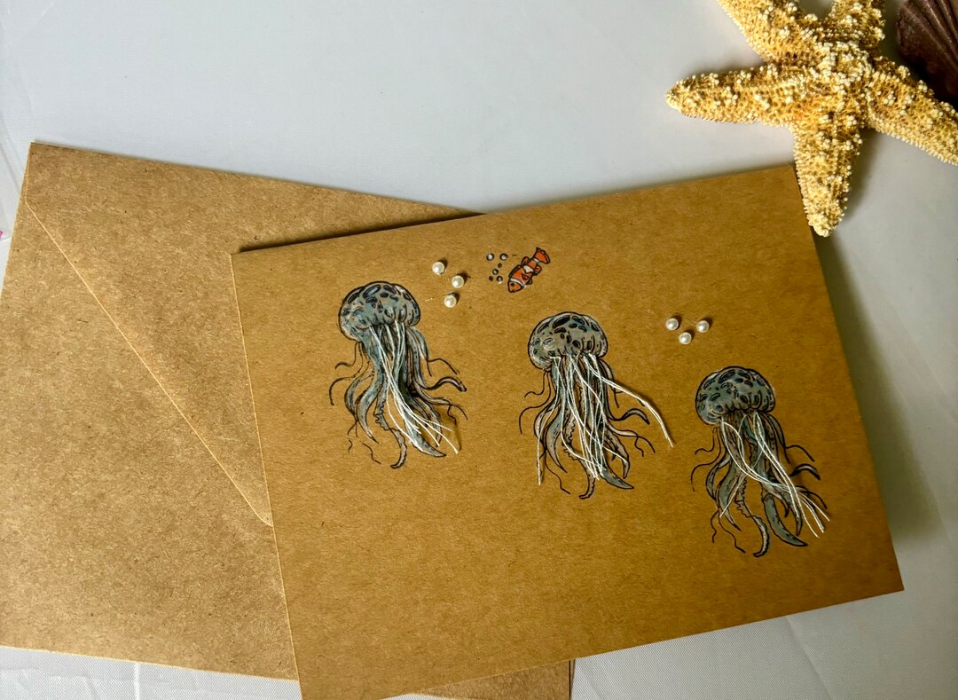 Handmade Jellyfish Card, Jellyfish Ocean Theme Note Card, Colored ...