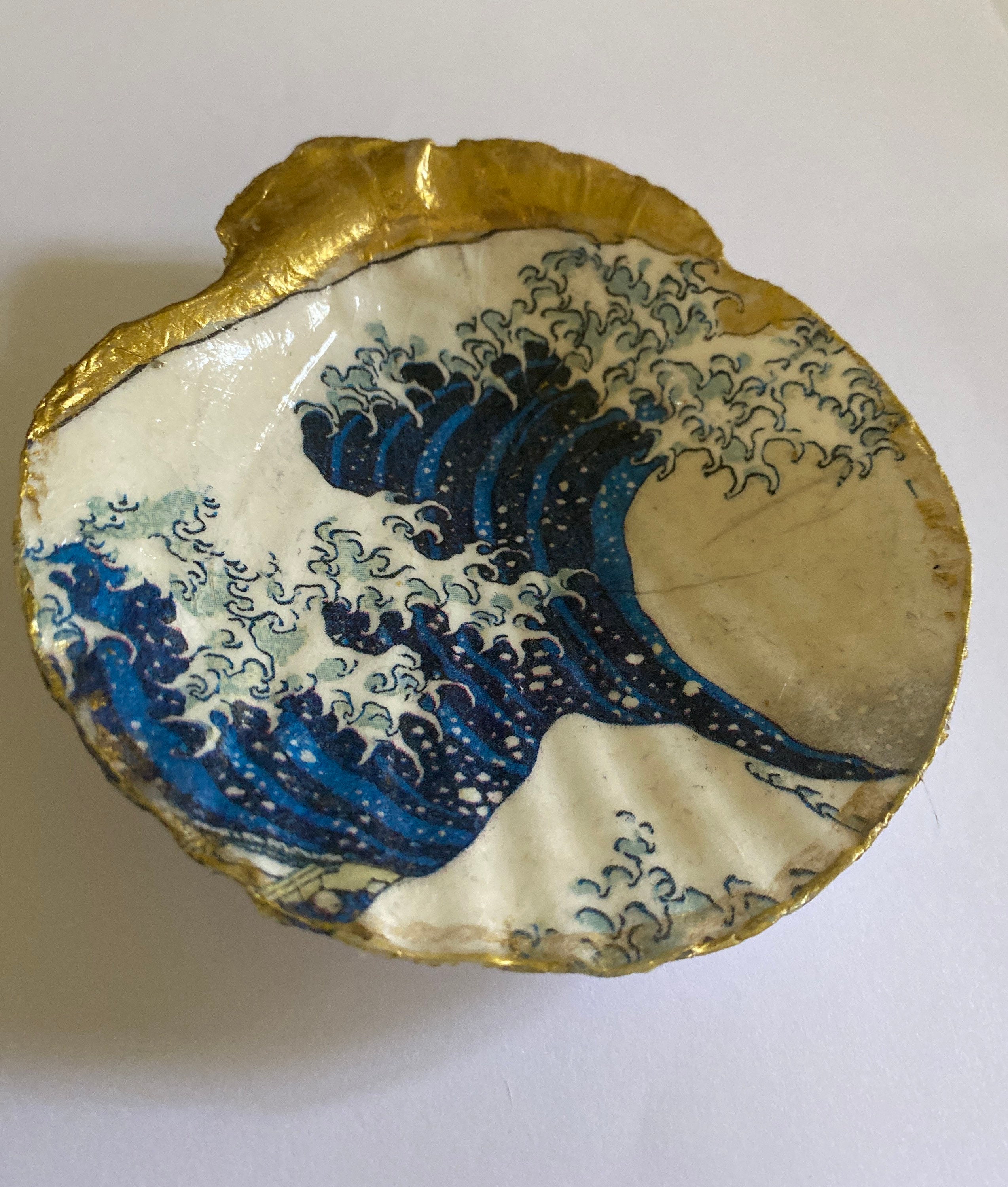 Handmade Hokusai Great Wave Scallop Shell Trinket Dish - Etsy