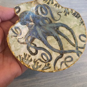 Blue Octopus Shell Decorative Jewelry Trinket Holder, Gold Tone Accents ...