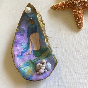 Mermaid Ring/trinket Holder, Decoupaged Oyster Shell Dish, Coastal ...
