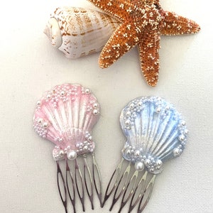 Seashell Hair Comb, Natural Shells, Painted, Pearls, Pink or Blue ...