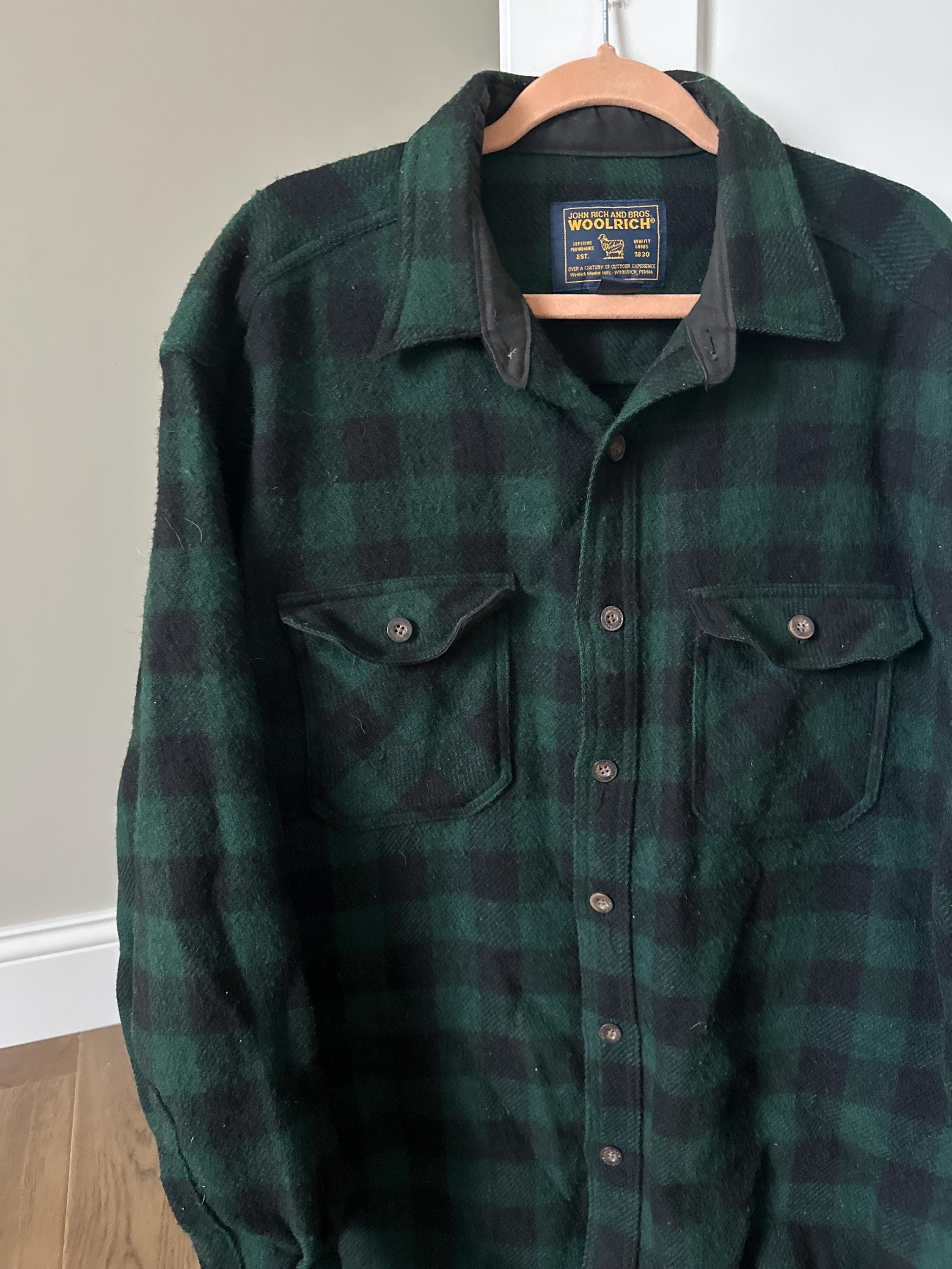 Vintage Woolrich Green & Black Buffalo Plaid Wool Shirt Jacket ...
