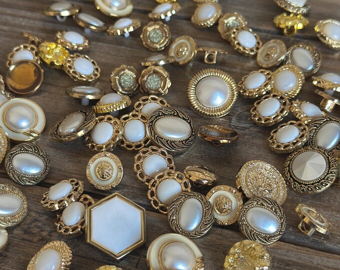 Set of 5 Vintage Gold & Pearl Buttons – Ornate Decorative Sewing ...