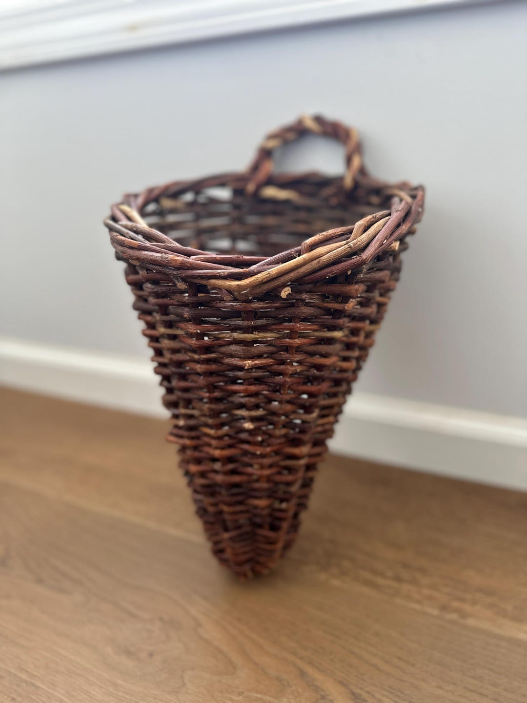 Vintage Wicker Cone Hanging Basket • Rustic Farmhouse Wall Decor - Etsy