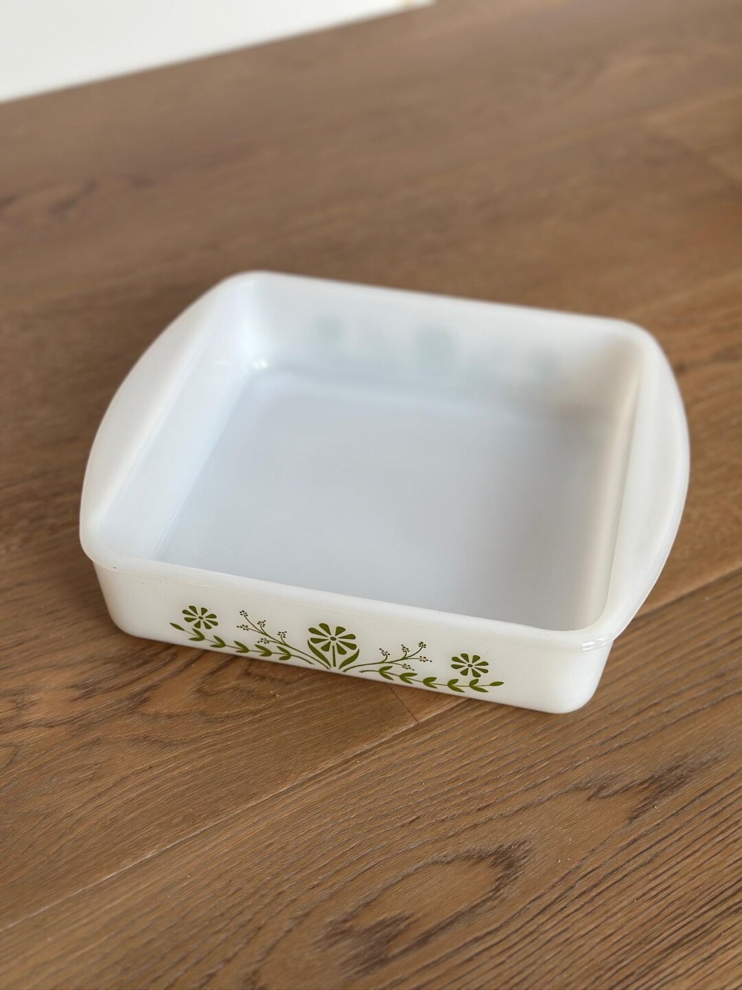 Vintage Pyrex Baking Dish | Spring Blossom Green Daisy Milk Glass - Etsy
