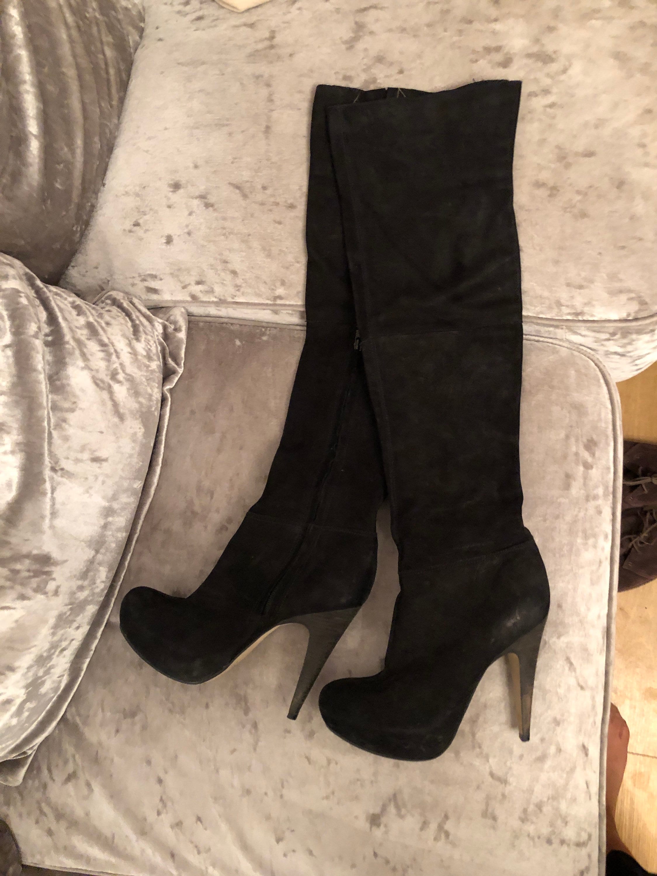 Black Suede Thigh Boots Made in Brazil Small Platform and Stiletto ...