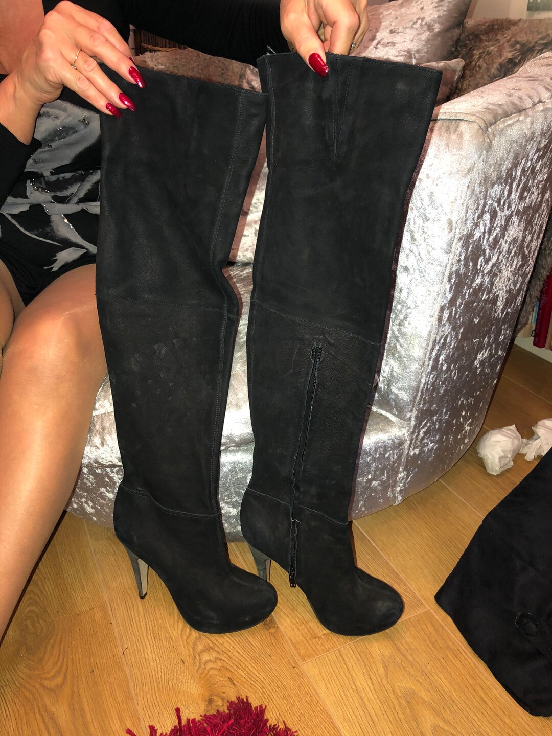 Black Suede Thigh Boots Made in Brazil Small Platform and Stiletto ...