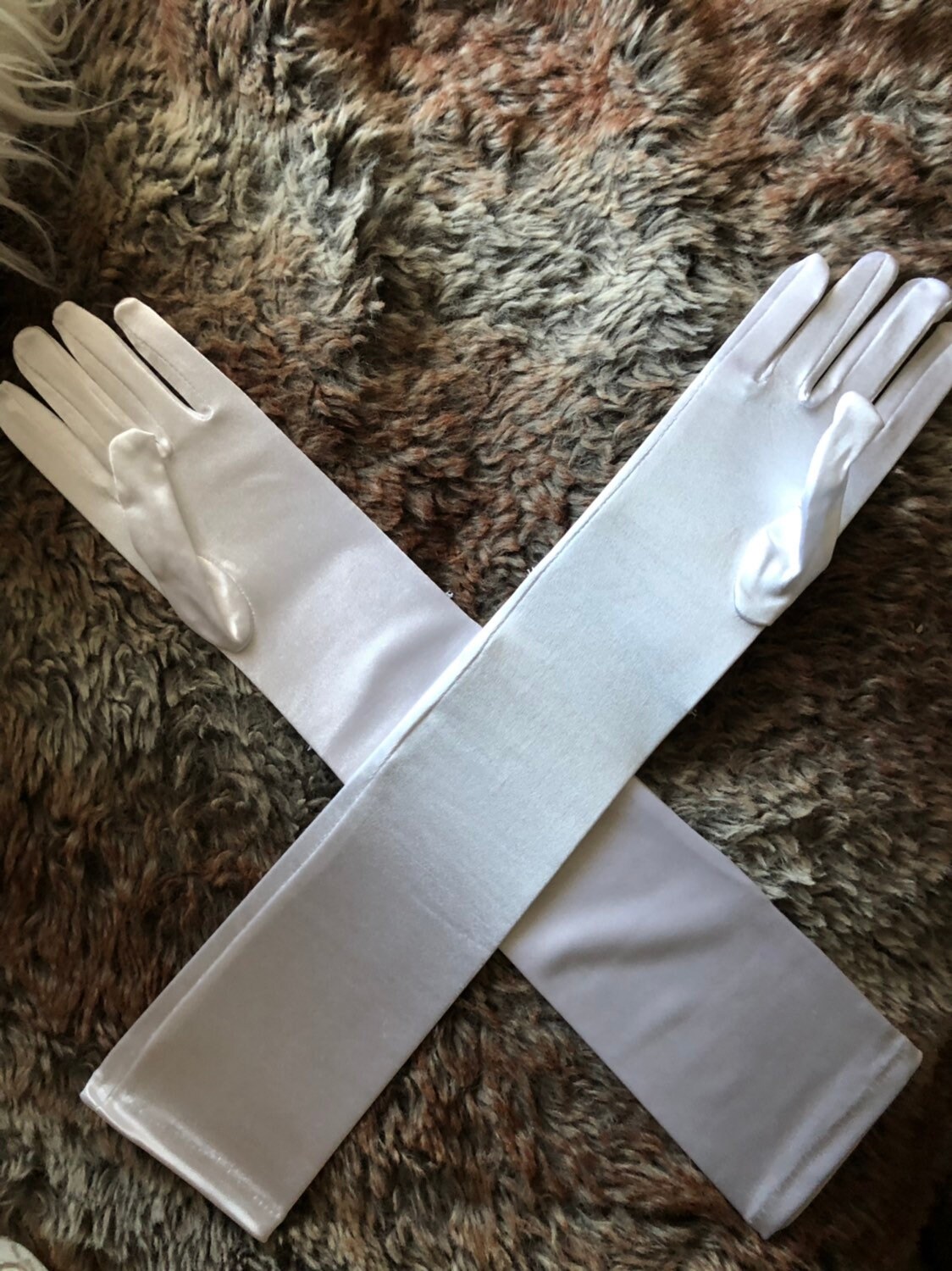 Long Ivory White Stretchy Satin Over the Elbow Length “opera” Gloves ...