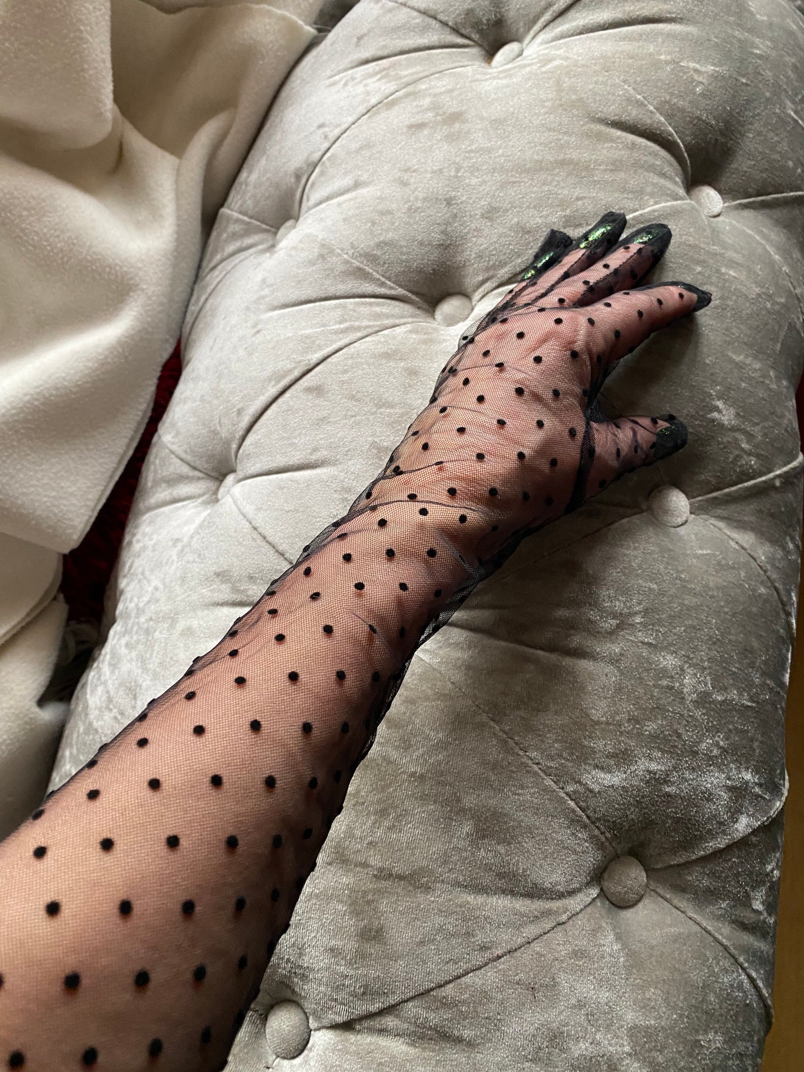 Extra Long Black With Black Polka Dot Full Length Net Gloves | Etsy