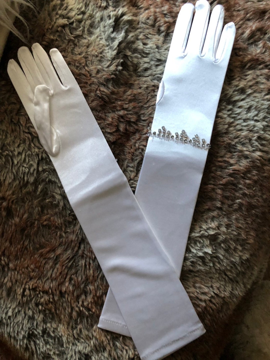 Long Ivory White Stretchy Satin Over the Elbow Length opera Gloves ...