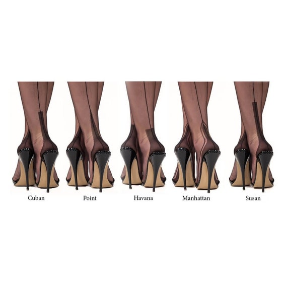Genuine Cuban Heel Vintage Stockings with Contrast Se… - Gem