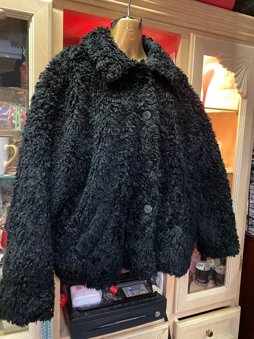Vintage Style Black Bootle Effect Faux Fur Jacket UK18 US14 EU - Etsy