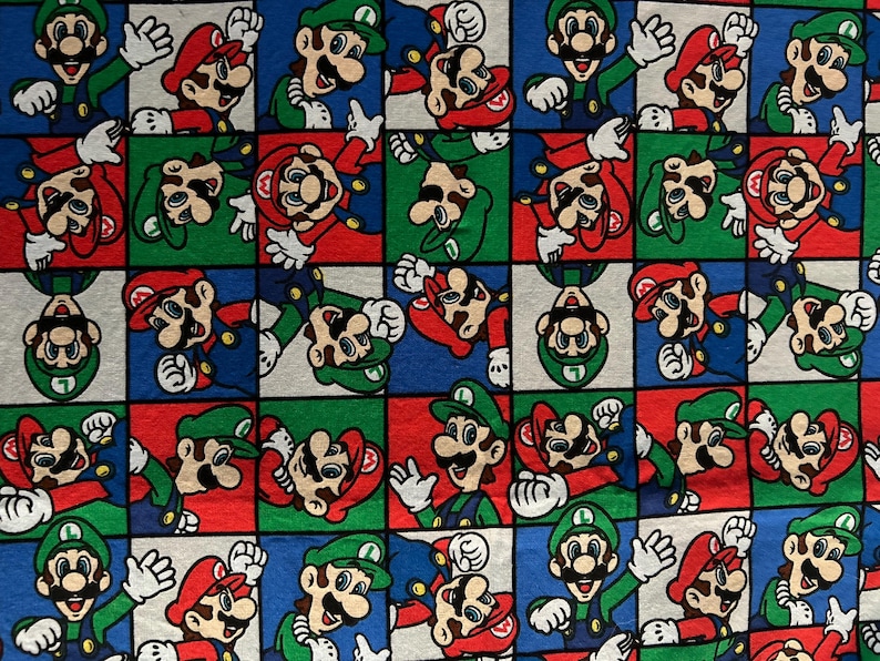 Mario Bros Character Grid Cotton Fabric L Mario & Luigi L Nintendo L ...