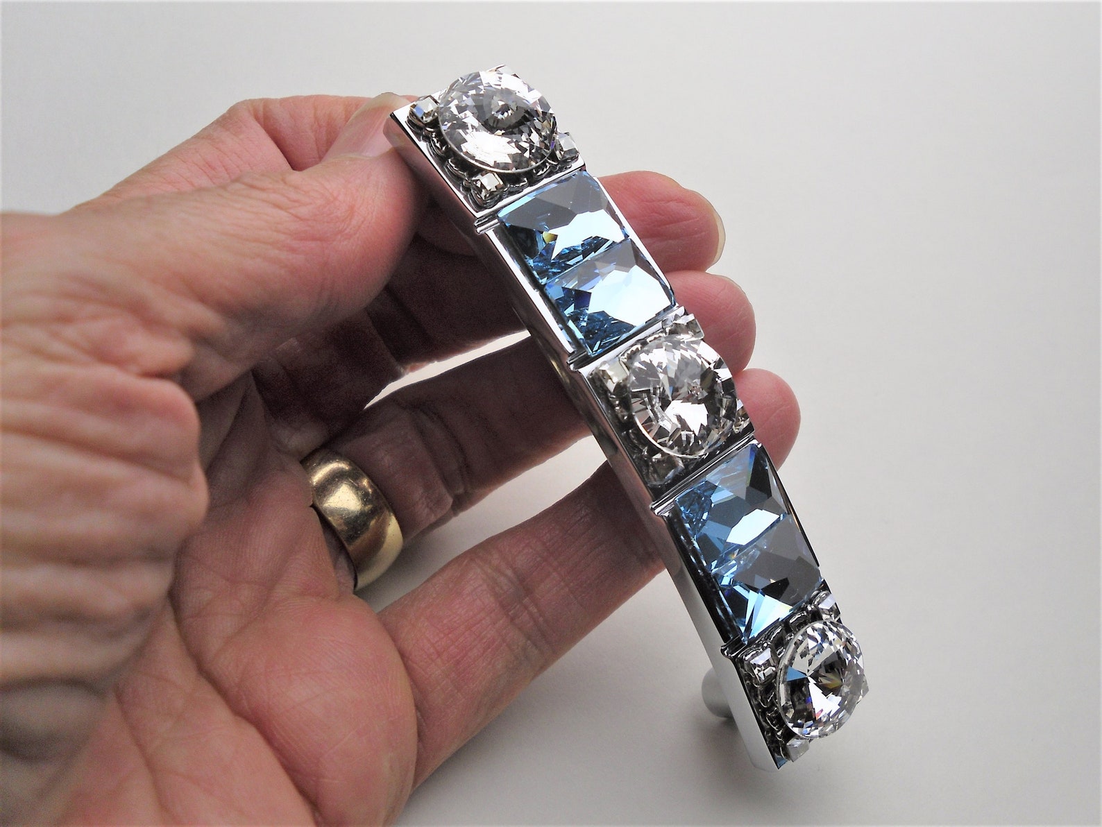 3 Inch Aqua Crystal Drawer Pull Large Rhinestone Chrome - Etsy