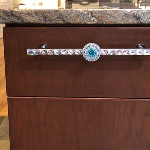 8" Aqua Crystal Drawer Pull; Polished Nickel Turquoise Cabinet Handle ...