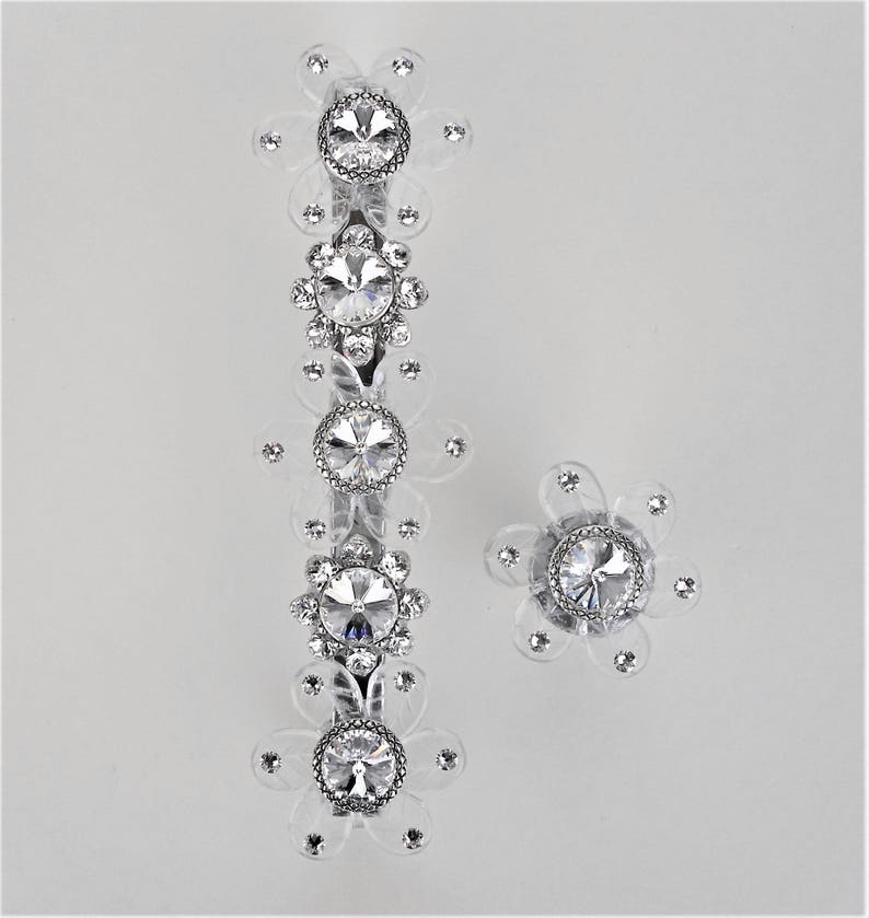 4 Crystal Flower Drawer Pull Rhinestone Chrome Cabinet - Etsy