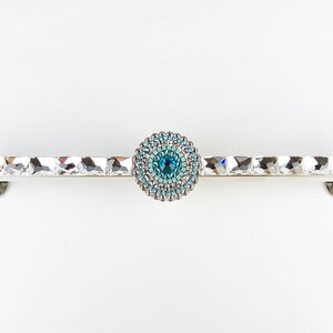 8" Aqua Crystal Drawer Pull; Polished Nickel Turquoise Cabinet Handle ...