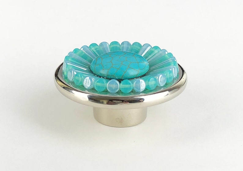 Unique Decorative Cabinet Knob Turquoise Nickel Large - Etsy