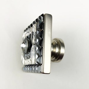 Unique Square Crystal Knob, 1 3/4" Satin Nickel, Large Modern Rhinestone Hardware, Decorative ...
