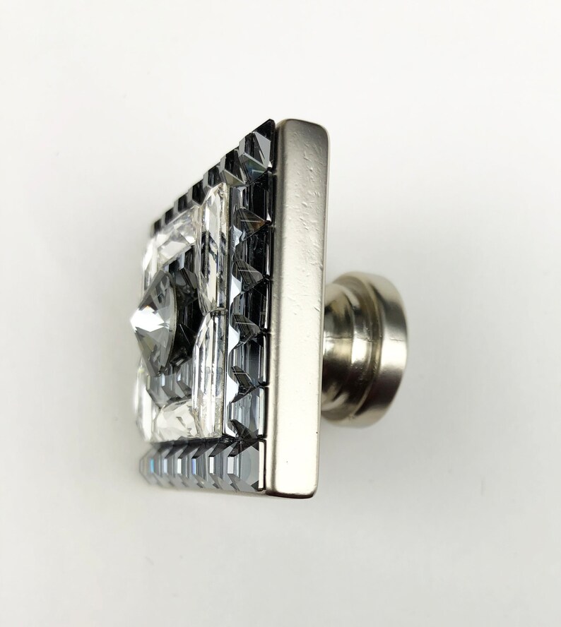 Unique Square Crystal Knob 1 3/4 Satin Nickel Large - Etsy