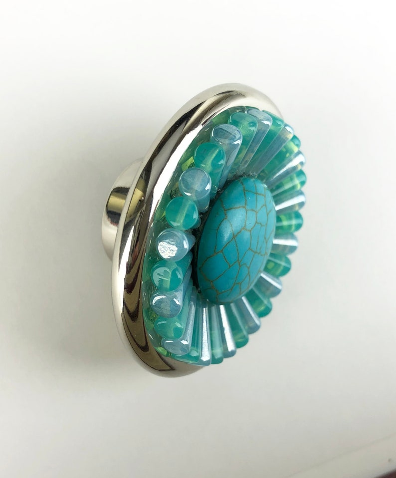 Unique Decorative Cabinet Knob Turquoise Nickel Large - Etsy