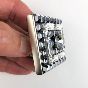 Unique Square Crystal Knob, 1 3/4" Satin Nickel, Large Modern Rhinestone Hardware, Decorative ...