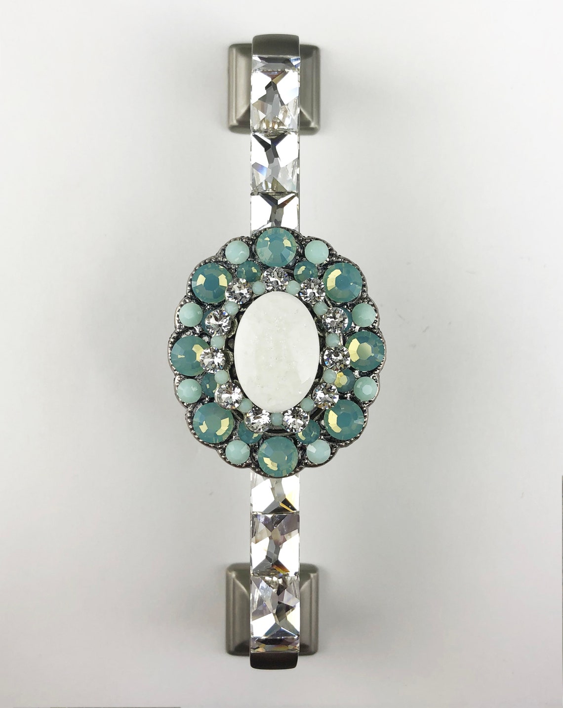 4 Crystal Drawer Pull Pacific Opal Mint Satin Nickel - Etsy