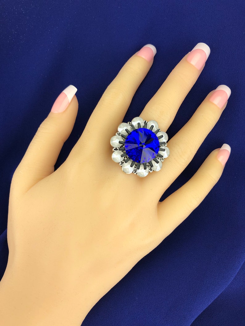 Big Stretch Ring 18mm Crystal Royal Blue With White Large - Etsy