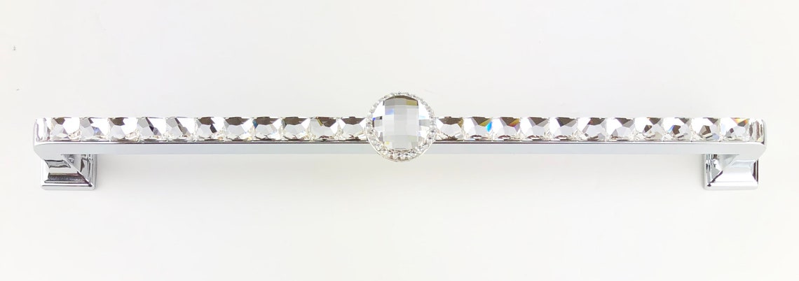 10 Crystal Drawer Pull Large Rhinestone Long Chrome - Etsy