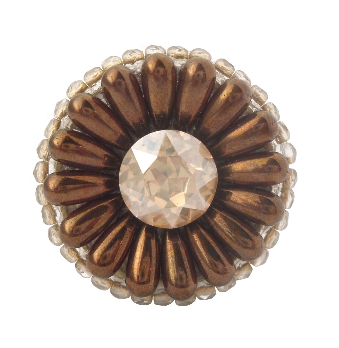 Unique Cabinet Knob Gold Crystal Brown Czech Glass; Antique Brass ...