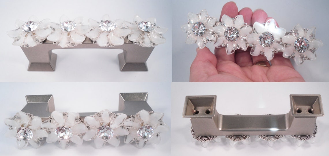 3 Crystal Drawer Pull Large Flower Rhinestone Nickel - Etsy