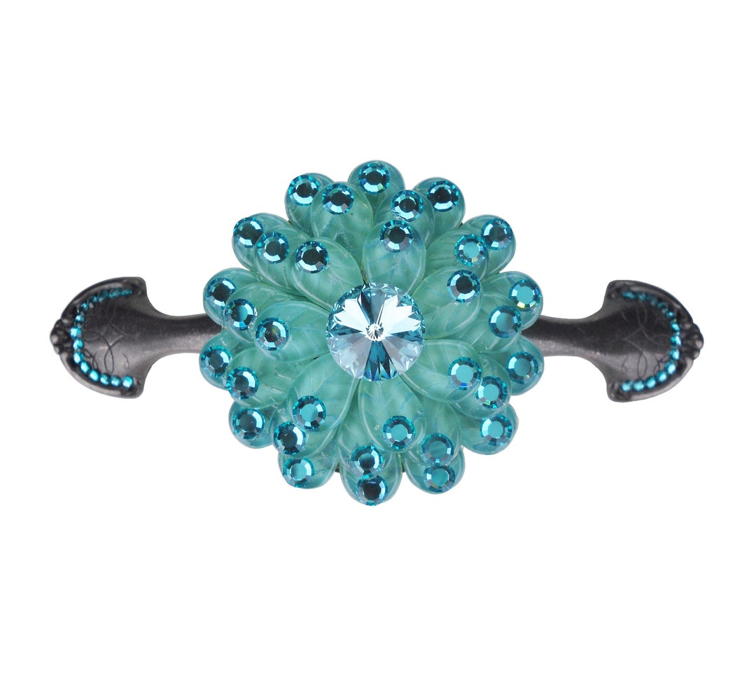 3 Inch Turquoise Crystal Drawer Pull; Large Flower Rhinestone Rustic ...