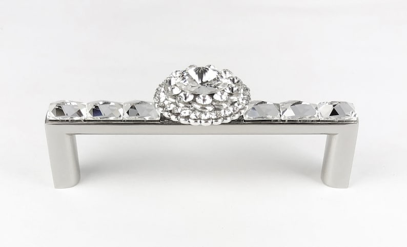 3 Inch Crystal Drawer Pull; Large Rhinestone Chrome 76mm Cabinet Handle ...