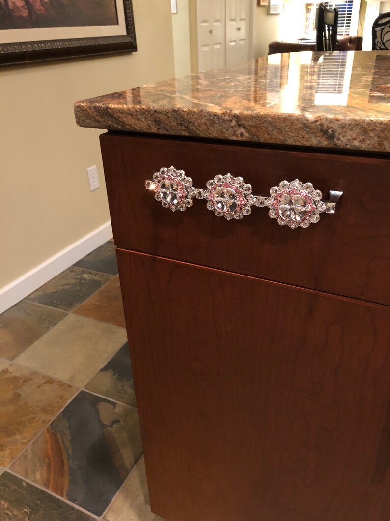 8" Drawer Pull Crystal Rhinestone; Large Chrome Cabinet Handle; Kitchen ...