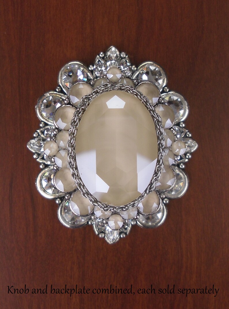 Cabinet Knob Backplate Crystal Antique Silver Decorative - Etsy