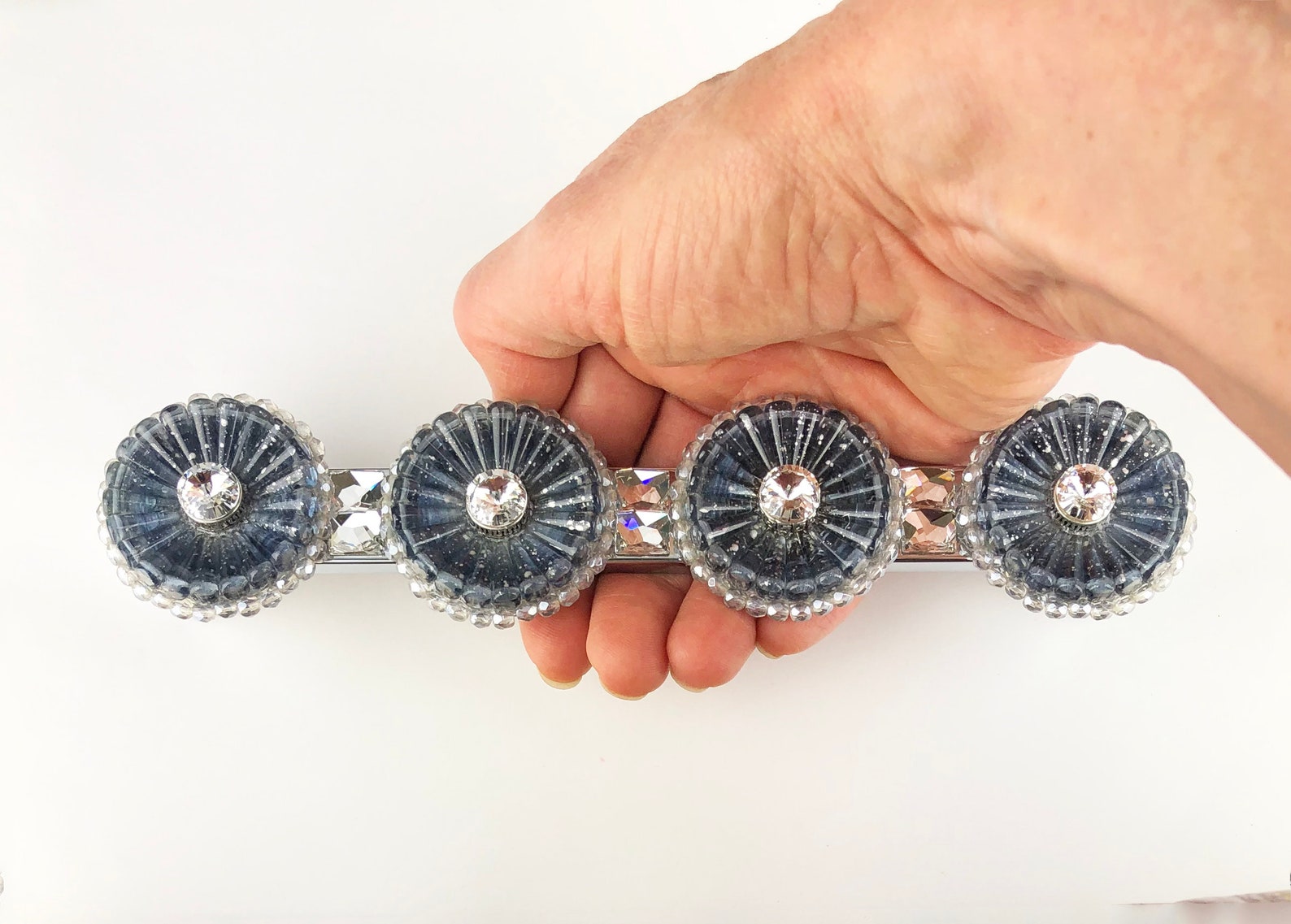 7 Inch Montana Blue Crystal Drawer Pull, Large Beaded Cabinet Handle ...