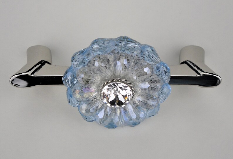 3 Inch Crystal Drawer Pull Aqua Beaded Polished Nickel - Etsy