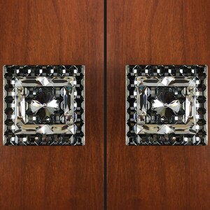 Unique Square Crystal Knob, 1 3/4" Satin Nickel, Large Modern Rhinestone Hardware, Decorative ...