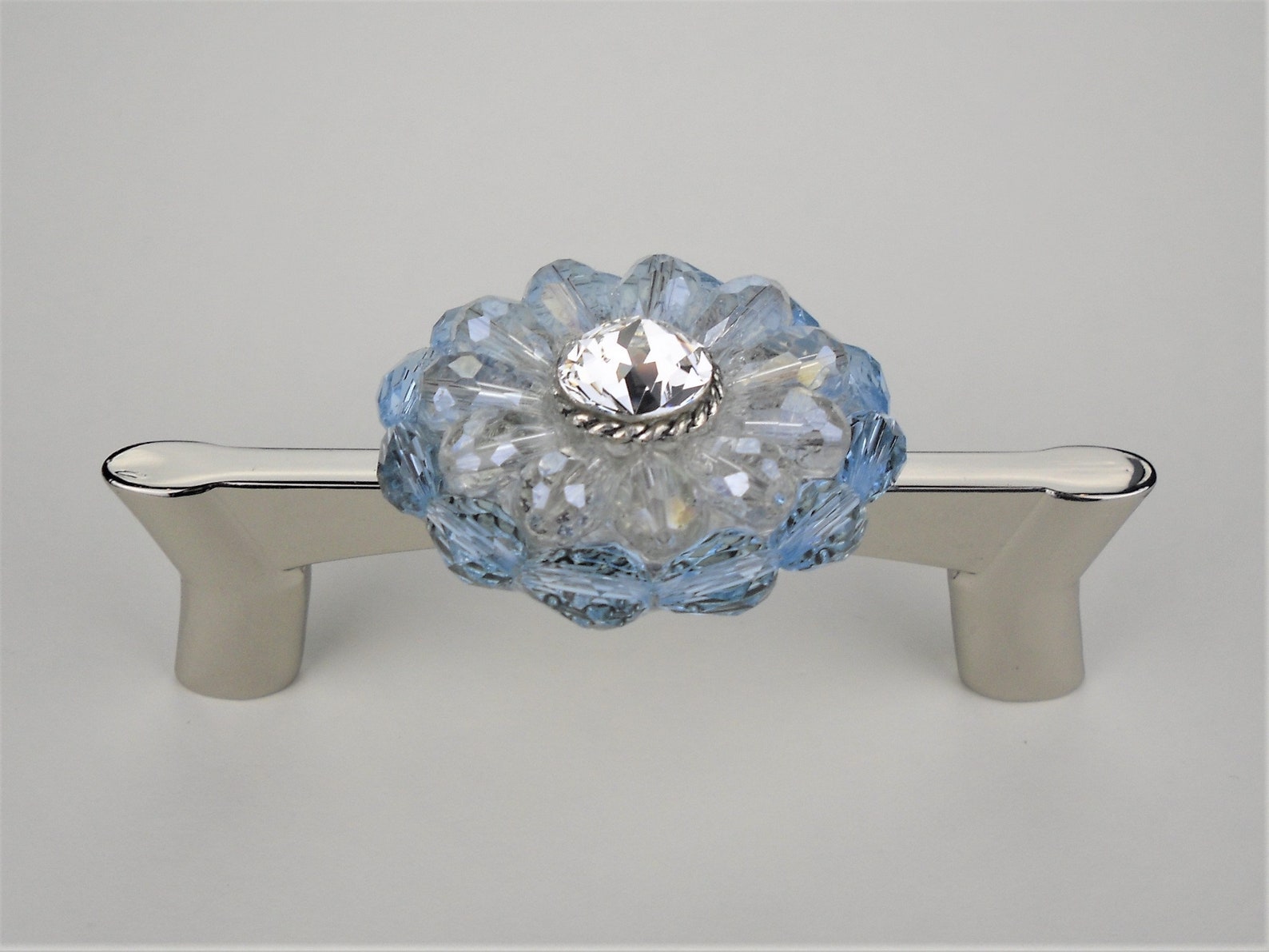 3 Inch Crystal Drawer Pull Aqua Beaded Polished Nickel - Etsy