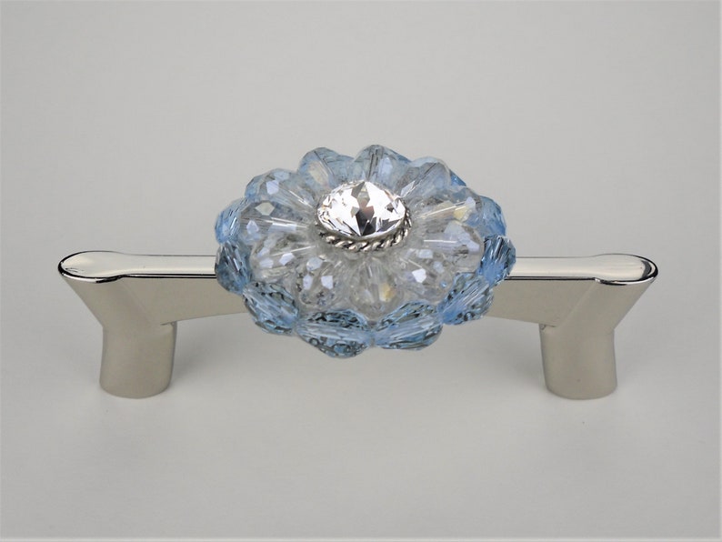 3 Inch Crystal Drawer Pull Aqua Beaded Polished Nickel - Etsy
